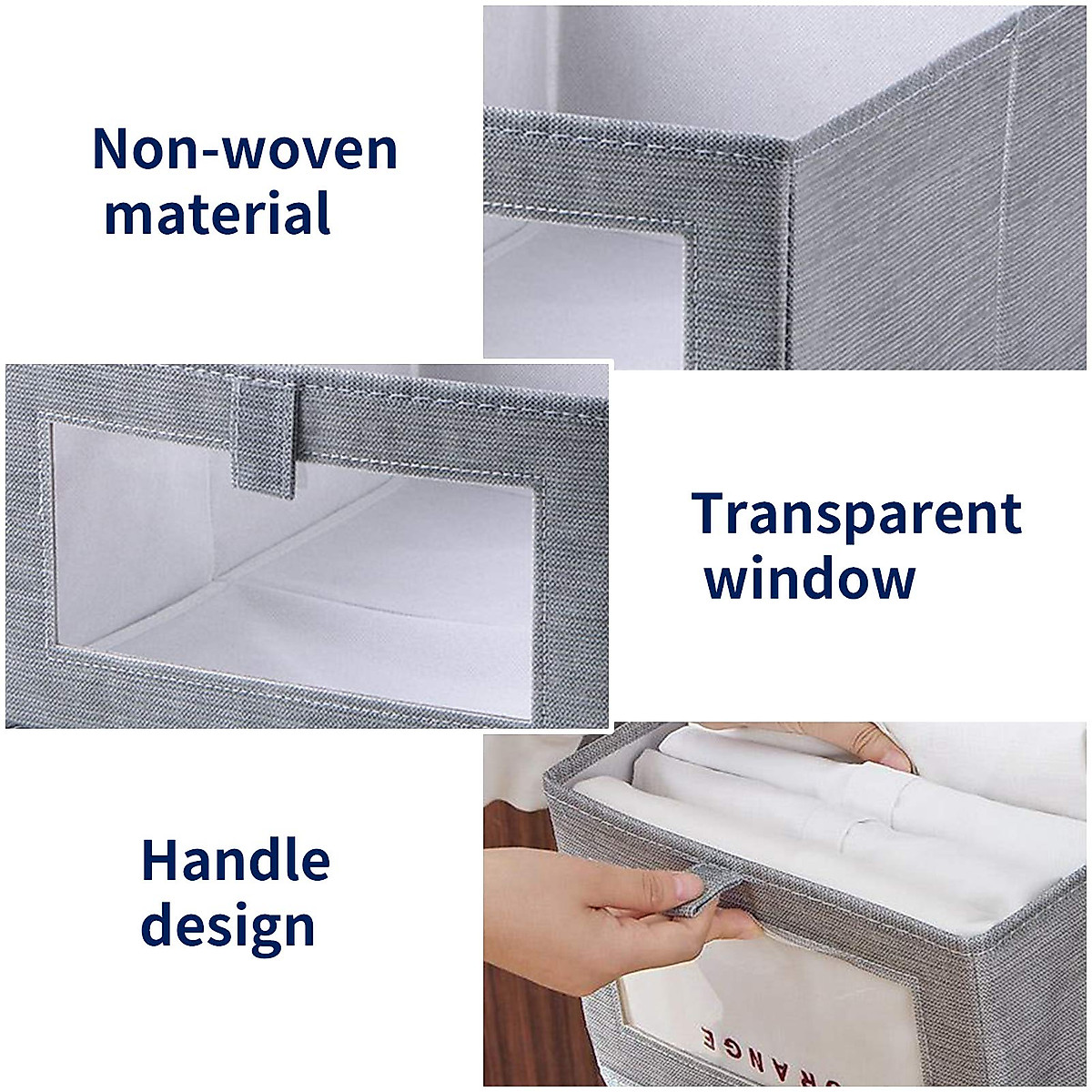 FITY Foldable fabric storage box,storing clothes,toys,books,office supplies,with transparent window,suitable for children's room,bedroom,closets,office storage cabinets,4 PCS (light gray) (Large)