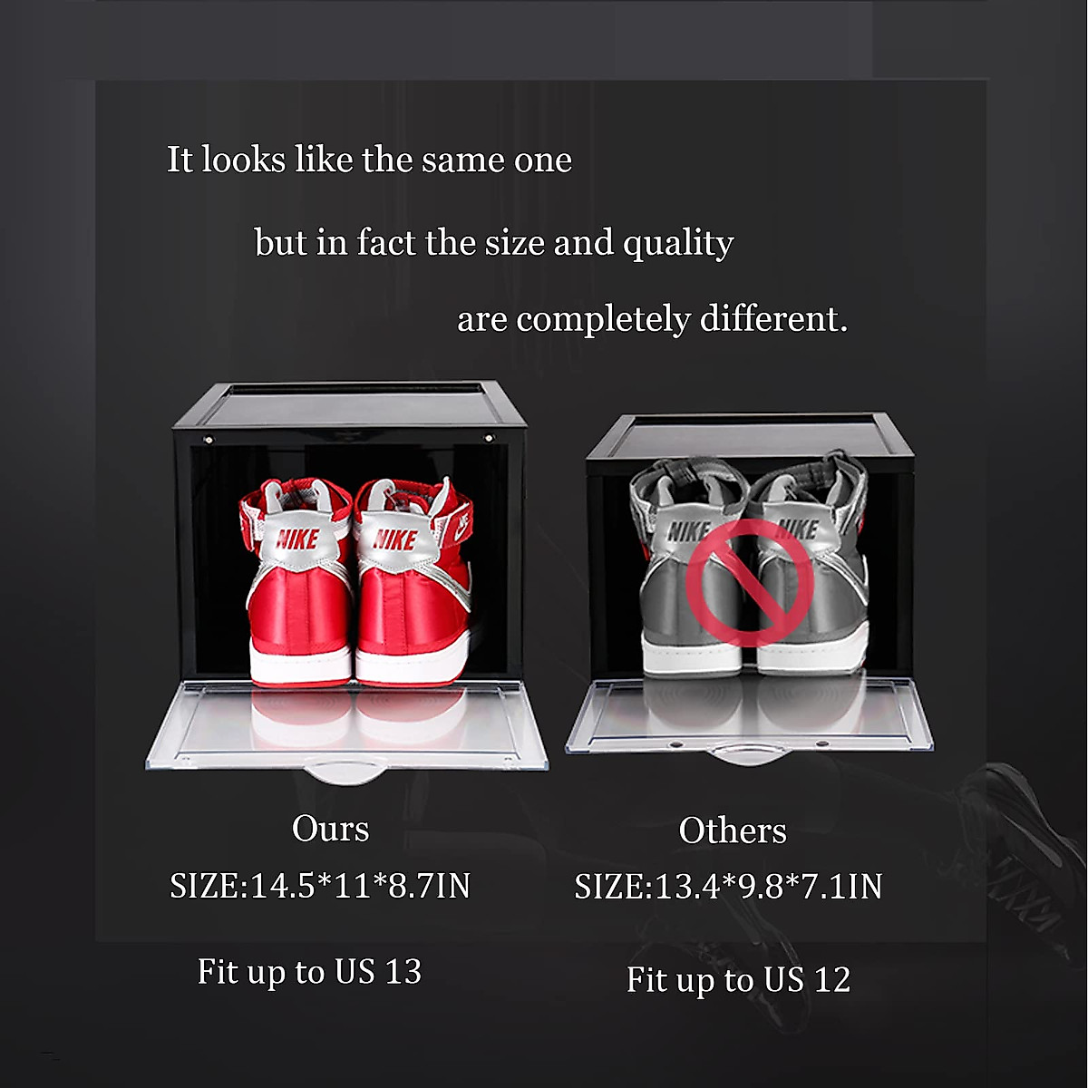 AOTENG STAR Black Storage Shoes Box Womens Mens Shoe Storage Display Box Plastic Foldable Stackable Shoe Container Clear Closet Shelf Shoe Organizer-6 Pack