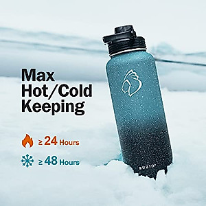 BUZIO Vacuum Insulated Stainless Steel Water Bottle 40oz with 40oz Insulated Three Caps Water Bottle, BPA Free Double Wall Water Flask with Carrying Pouch Double Vacuum Hot Cold Water Bottles