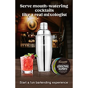 KITESSENSU Cobbler Cocktail Shaker - 24oz Martini Shaker with Strainer - Premium 18/8 Stainless Steel Drink Mixing Shaker with Recipes Booklet - Silver