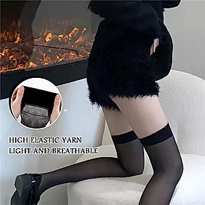 Women Sexy Lace Garter Belt with Stockings,Double Mesh Suspender Belt with Thigh High Stockings,8 Elastic Clips for Hold Ups (Black)