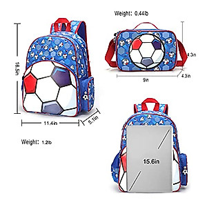 YOJOY Kids Backpack for Boys with Lunch Box Set Elementary School Bags 16 inch Primary Bookbags Football Dinosaur Backpacks (Blue Football Set)
