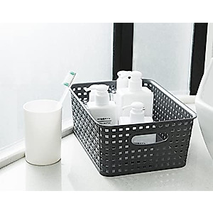 ZHENFAN Grey Plastic Woven Storage Basket, 6-Pack Weave Gray Basket Organizer for Kitchen Office Bathroom