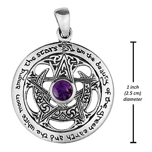 Dryad Design Wiccan Pentacle Pendant - Lunar Goddess Pendant .925 Sterling Silver Amethyst Protection Amulet - Pagan Moon Jewelry