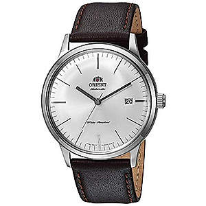 Orient Men's '2nd Gen. Bambino Ver. 3' Japanese Automatic Stainless Steel and Leather Dress Watch, Color:Brown (Model: FAC0000EW0)
