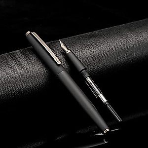 Hongdian 517D Matte Black Fountain Pen Extra Fine Nib, Warrior Series, Classic Design with Converter and Metal Box