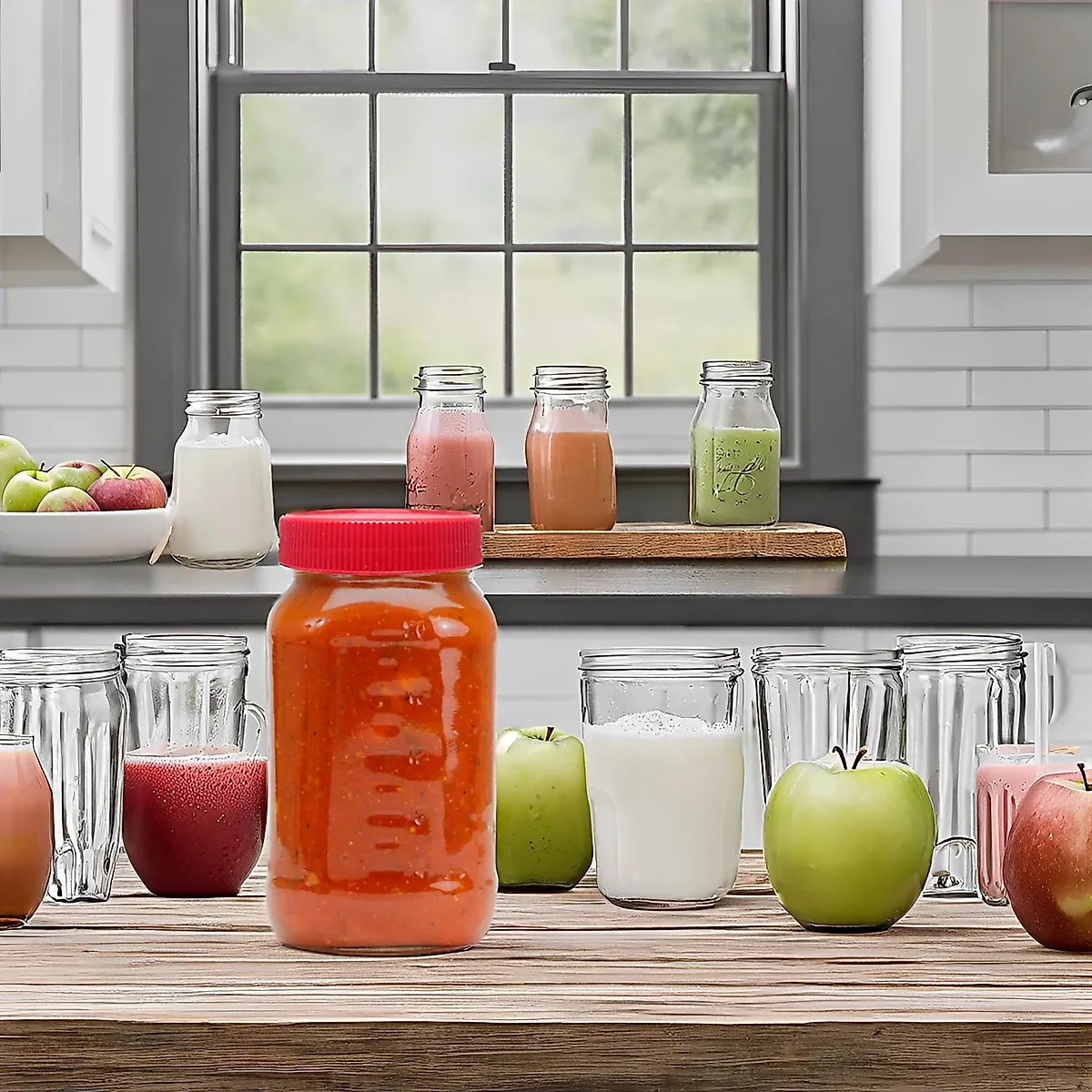 JARMING COLLECTIONS Glass Regular Mouth 24 oz Mason Jars with Lids & Bands - BPA Free Plastic Storage Lids - Made in USA - 24oz Mason Jars Regular Mouth 24 oz with Lids - Set of 2