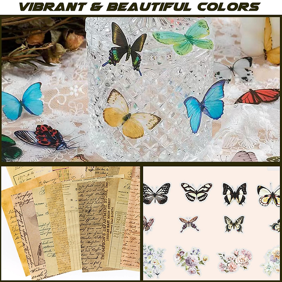 JUSFURLIFE Scrapbooking Supplies Kit, Vintage Scrapbook Kit for Journaling Supplies, Scrapbook Papers, Butterfly & Flower Stickers, Junk Journal Supplies for Beginners with Scrapbook Materials