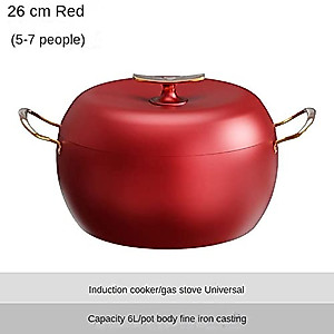 LMPN Cooking Pot, Soup pot 6L 26cm Apple Shape Enameled Cast Iron Dutch Oven with Dual Handle Suitable for All stoves, Saucepan Grill Pan Induction Cooker Gas, Kitchenware