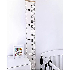 MinoMia Kids Growth Chart, Wood Frame Fabric Canvas Height Measurement Ruler from Baby to Adult for Child's Room Decoration 7.9 x 79in (7.9 x 79in, White & Black)