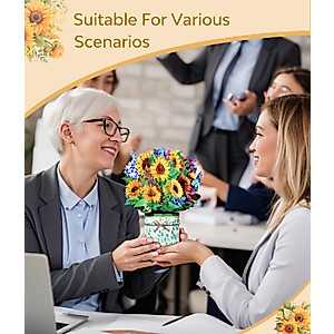 Sunflower 3D Pop-Up Card, Floral Greeting Card for Mother's Day, Summer Birthdays, Friendship Day, Graduation, Sunflower Bouquet Card for Mom, Grandma, Wife, or Friend, with Envelope and Note Card