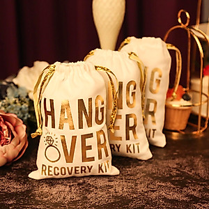 SHERWAY Gold Foiled Hangover Kit Bags Wedding Party Favor Bags for Bachelorettes Party Drawstring Bridesmaid Gift Bags (10pcs, White, 5 x 7 Inch)
