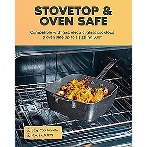 Granitestone 9.5 Inch Deep Frying Pan with Lid, 4 Pc Non Stick Deep Square Frying Pan Set with Steamer & Fry Basket, Large Frying Pan/Saute Pan for Cooking, Dishwasher/Oven Safe, 100% Non Toxic