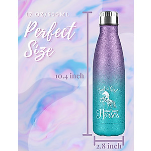 Onebttl Horse Gifts for Girls, Women, Insulated Stainless Steel Water Bottle, Horse Stuff for Equestrians, Cowgirls on Birthday, Christmas, Violet-Blue Glitter, Just a girl who loves horses