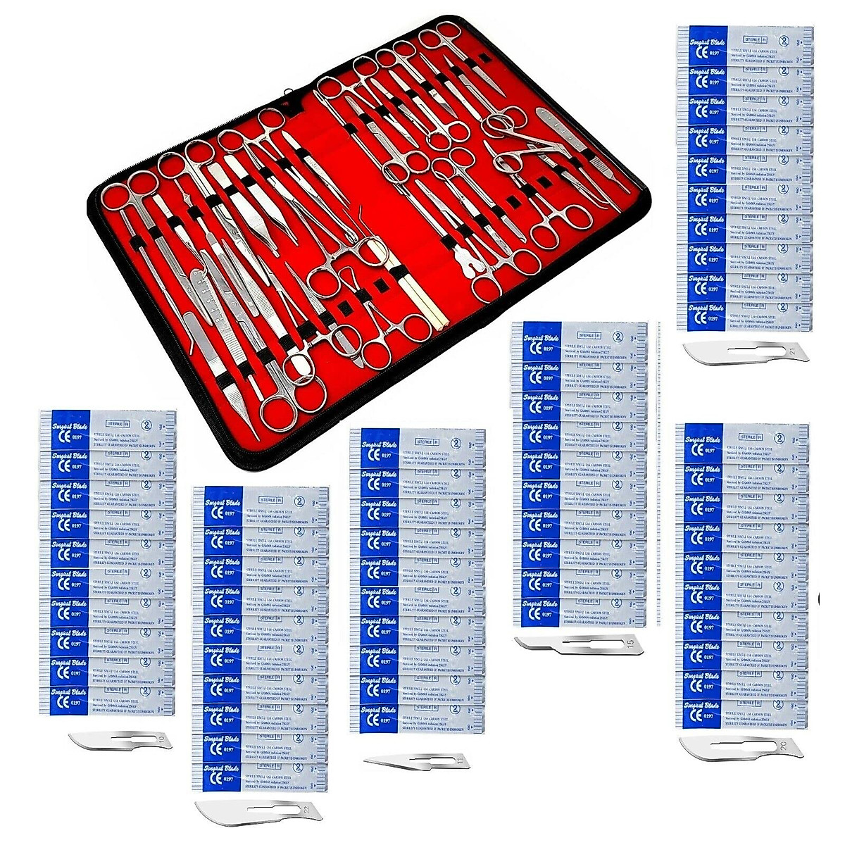 OdontoMed2011® 157 Pcs Advanced Set for Anatomy & Biology Students with 1 Scissors ! Forceps ! Hemostat-! Blades - Case - Lab Veterinary Botany Stainless Steel Set for Frogs Animals Etc