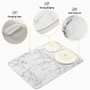 White Marble Dish Drying Mat Kitchen Counter Gold Absorbent Microfiber Drying Rack Pads 16x18 inch for Countertop Dishes Large Drain Mats and Protector Coffee Bar Mats