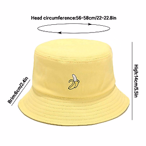 XYIYI Banana Yellow Embroidery Bucket Hat Funny Fishing Hats for Women Teens Girls
