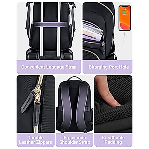 LIGHT FLIGHT Laptop Backpack for Women, Work Backpack Fits 15.6 Inch Computer Bookbags Back Pack with Charging Port Hole for Travel Work Business School College, Black