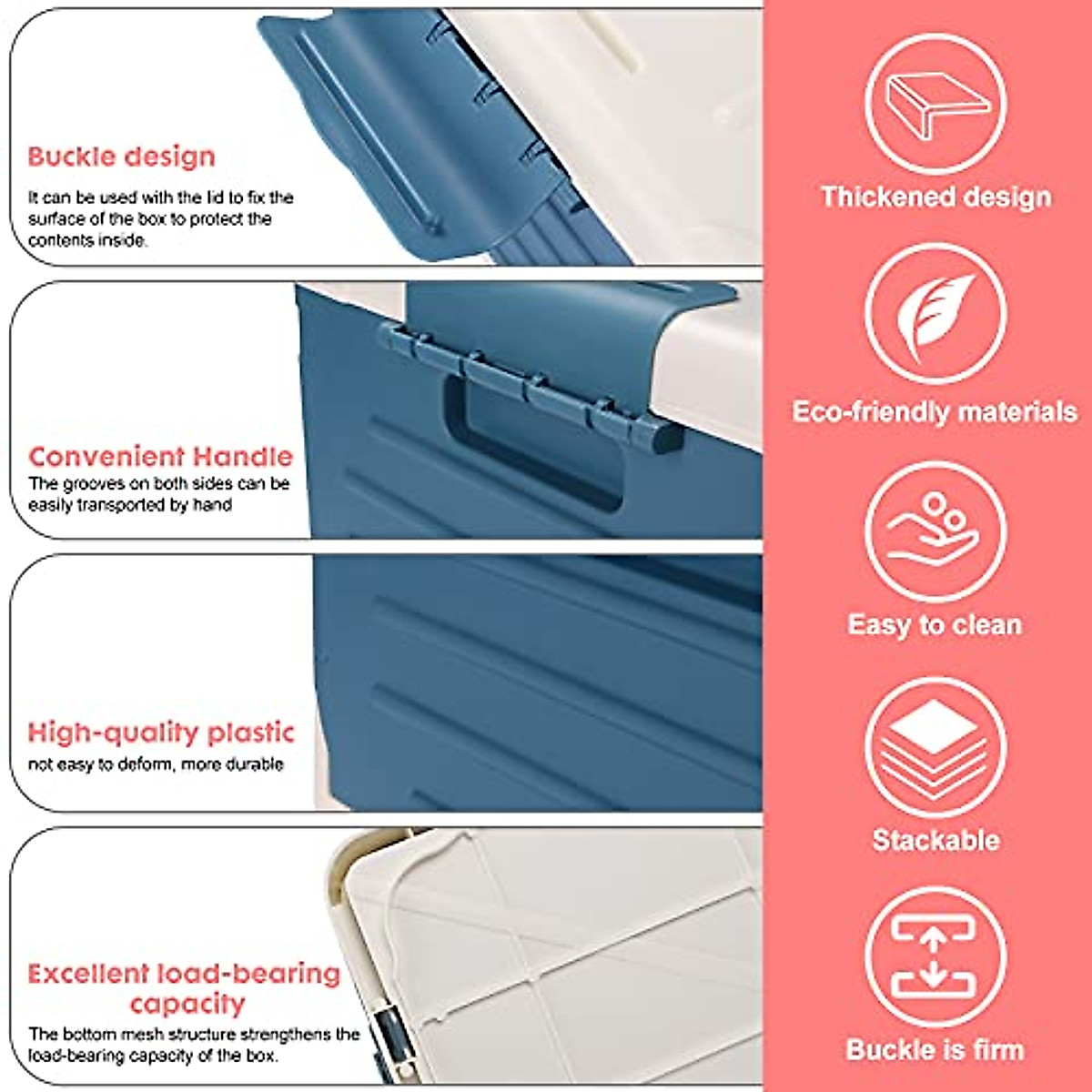 Aliokee 30L Collapsible Storage Bins with Lids,Durable Folding Plastic Containers, Utility Crates,Stackable Latch Storage Boxes For Home & Office &Car Travel Organization(3-Pack,Blue)