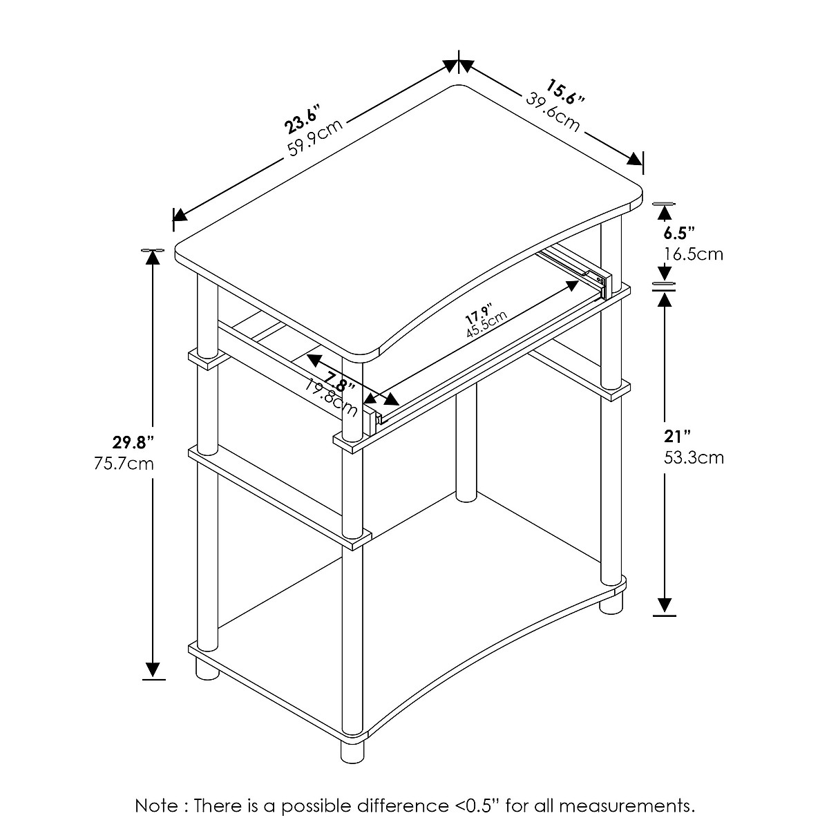 Furinno 10016GYW/BK Home Laptop Notebook Computer Desk, French Oak Grey/Black