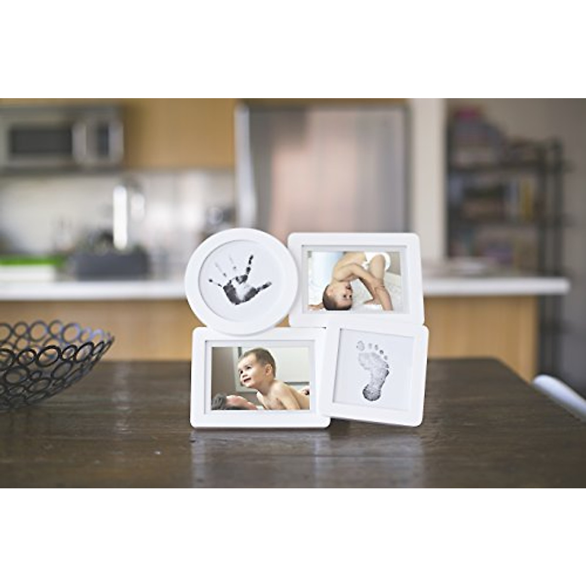 Pearhead Baby Collage Keepsake Babyprint Frame, Gender-Neutral Baby Nursery Decor for New and Expecting Moms, Includes Clean-Touch Ink Pad, White