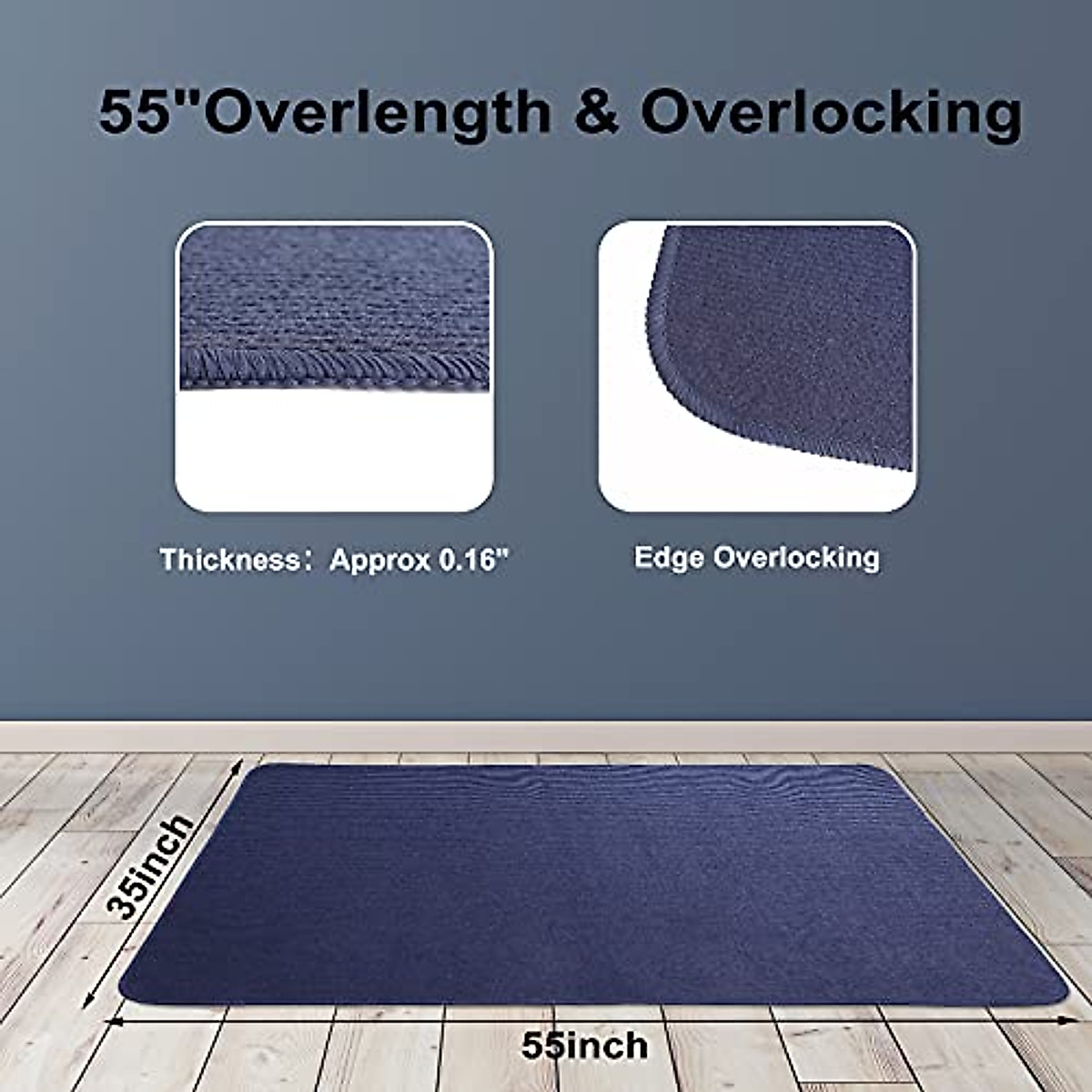 SHIEN Edging Office Chair Mat for Hardwood&Title Floor, 55"x35" Computer Gaming Rolling Chair Mat for Home Office Hardwood Floor, Anti-Slip Low Pile Under Desk Rug, Large Floor Protector (Navy Blue)