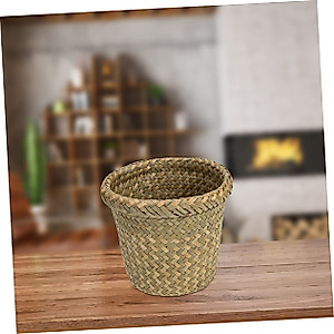 Hohopeti Woven Trash Can Bedroom Garbage Bin Rattan Straw Woven Waste Basket for Living Room Kitchen Bathroom Office Decorative Storage Container