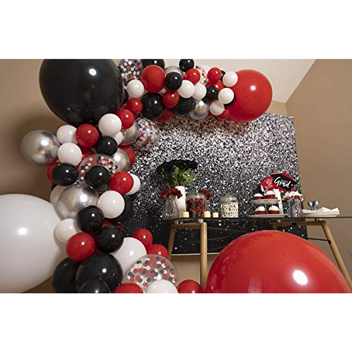 115pcs Red Black and White Balloon Arch Kit for Red and Black Birthday Party Decorations – Red and Black Balloons for White Black and Red Balloon Garland Kit – Graduation Black and Red Balloons