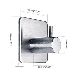 Lgowithyou Adhesive Hooks, Modern Matte Heavy Duty Waterproof Towel Hooks- 304 Stainless Steel Hooks for Hanging Coat, Hat, Robe, Stick on Wall Hooks for Bathroom & Kitchen- 4 Packs (Sliver)