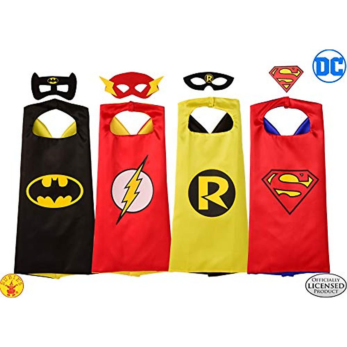 Rubies Super Hero Cape Set AMAZON EXCLUSIVE Officially licensed DC Comics Assortment 4 Capes, 3 Masks, and 1 Chest Piece, One Size