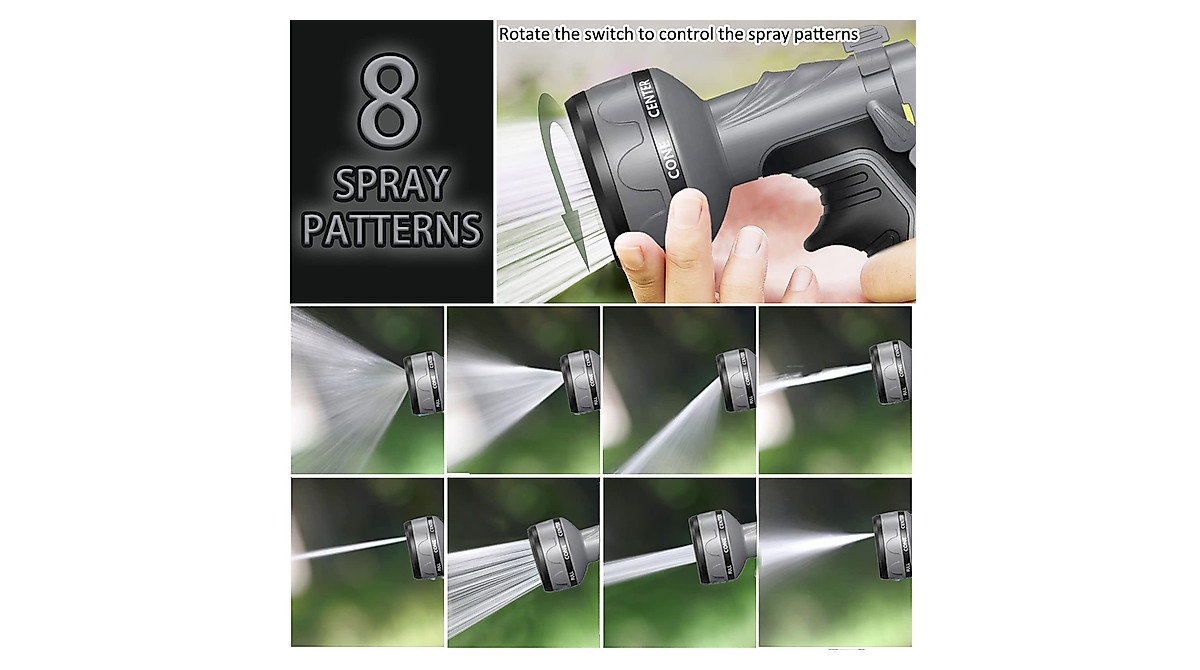 HmiL-U Garden Hose Nozzle - 8 Adjustable Spray Patterns for Versatile Use