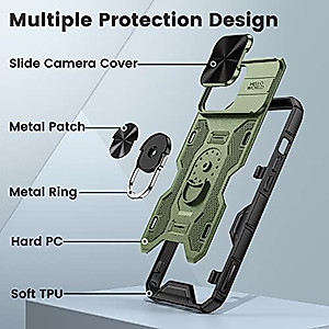 Caka for iPhone 14 Pro Case, iPhone 14 Pro Phone Case with Camera Cover & Kickstand, Built-in 360°Rotate Ring Stand Magnetic Magnet Protective Case for iPhone 14 Pro -Green