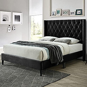 Better Home Products Amelia Velvet Tufted Full Platform Bed in Black