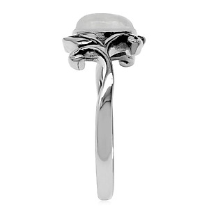 Silvershake 8X6mm Natural Oval Shape Moonstone 925 Sterling Silver Leaf Vintage Inspired Ring Size 4.5