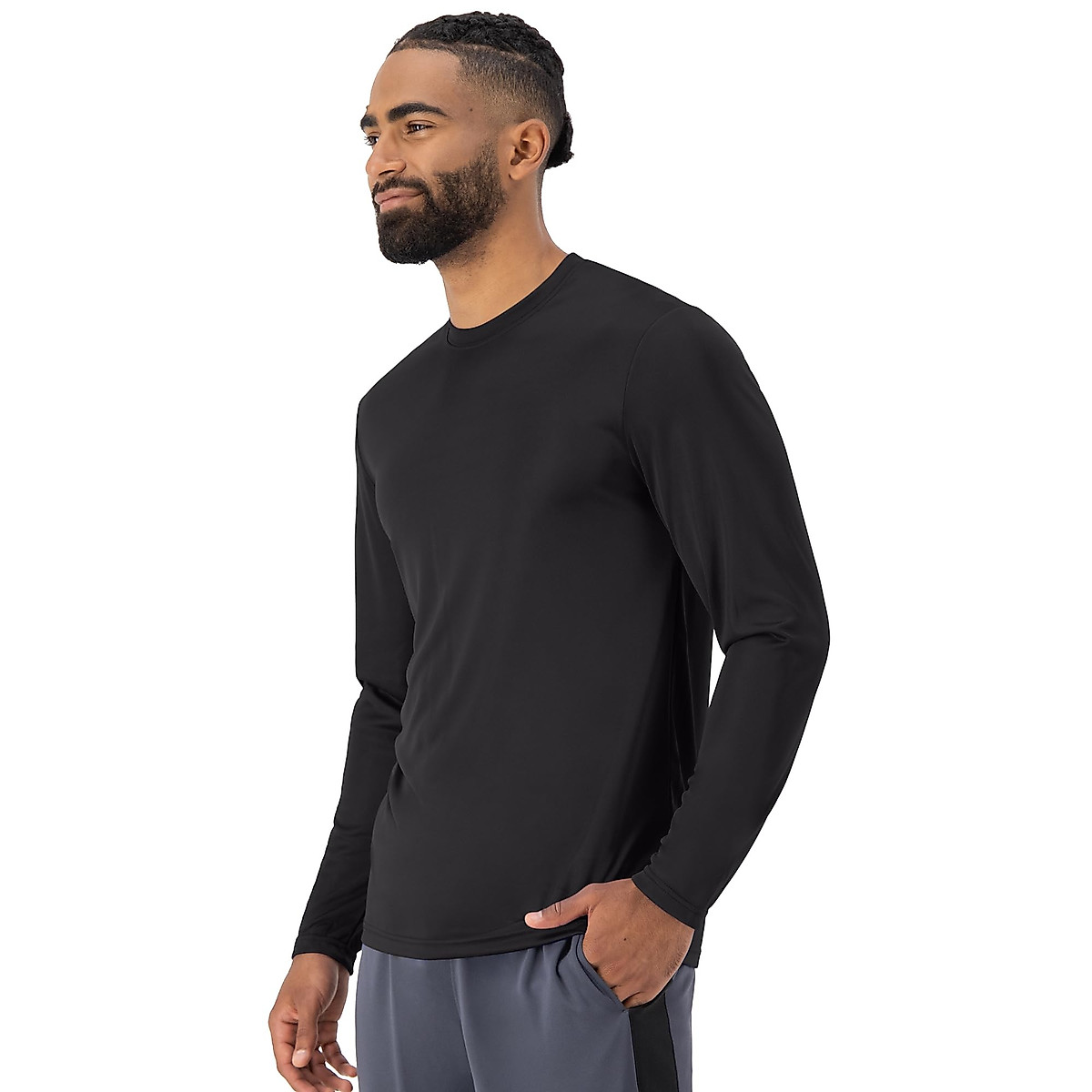 Hanes Men's Long Sleeve Cool Dri T-Shirt UPF 50+, Medium, 2 Pack ,Black