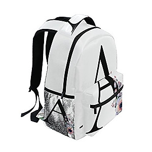 TropicalLife Letter A with Flower Backpacks Bookbag Shoulder Backpack Hiking Travel Daypack Casual Bags
