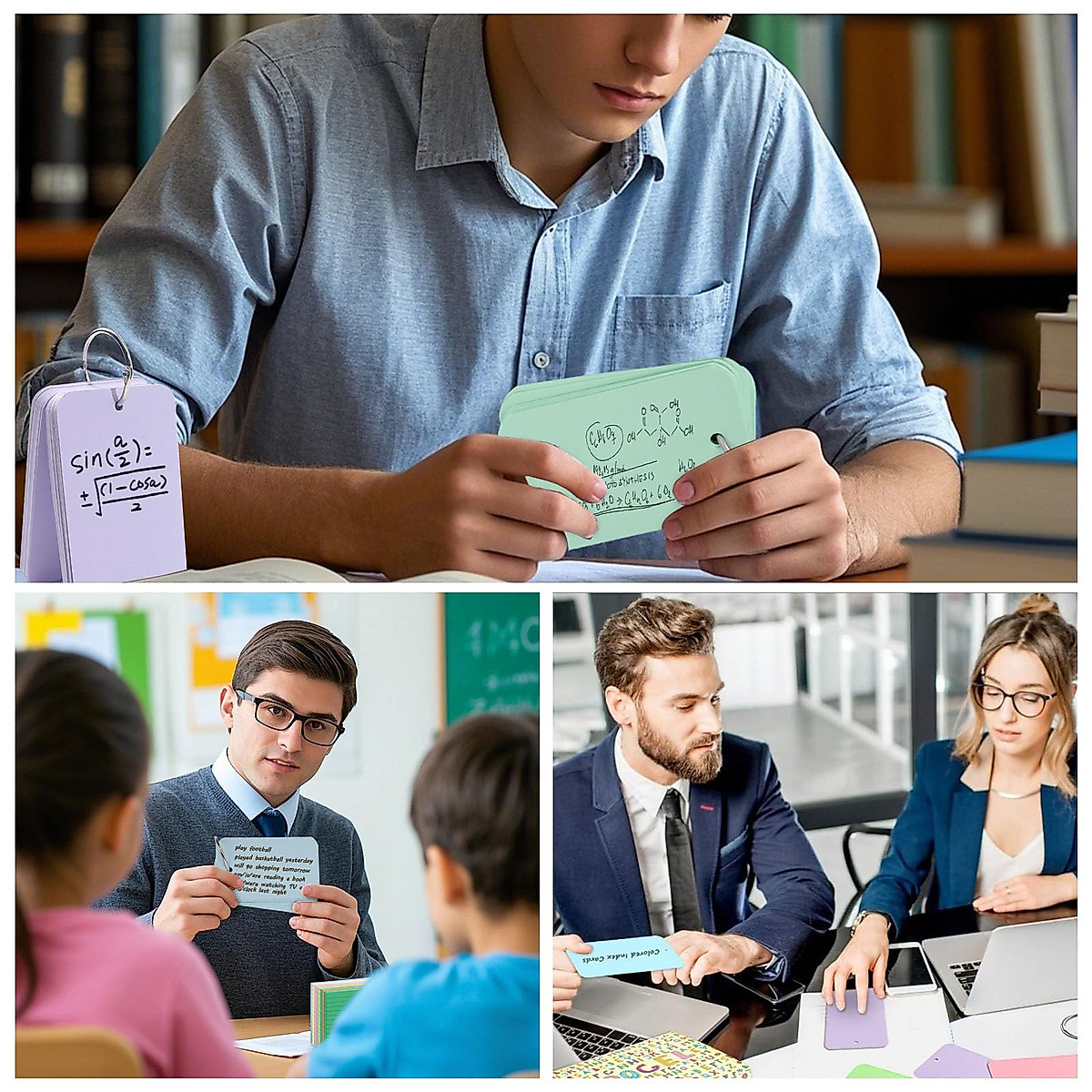 Koogel 480 Pcs Colored Index Cards, 3 x 5 Inch Study Cards Colored Notecards on Ring Flash Cards for School Learning Memory Recipe Cards Game Card