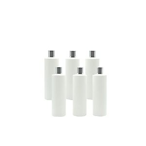 Plastic bottle 16 Oz/500Ml, HDPE,white color, with silver disk top cap, Pack of 6 are Perfect for filling liquid soap lotion conditiner shampoo, cleaning and disinfecting, multy purpuse use.
