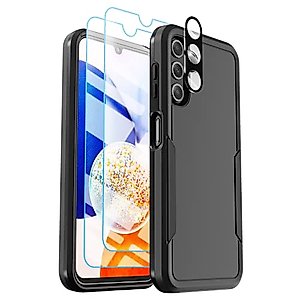 Teayoha 4-in-1 Samsung Galaxy A14 5G Case, [2 Pack Tempered Glass Screen Protector + Tempered Camera Lens Protector] Slim Heavy Duty Full-Body Shockproof Cover [Anti-Scratch], Black