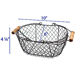 10" Oval Wire Basket with Wooden Handles - Vintage Style - By Trademark Innovations (Set of 3)