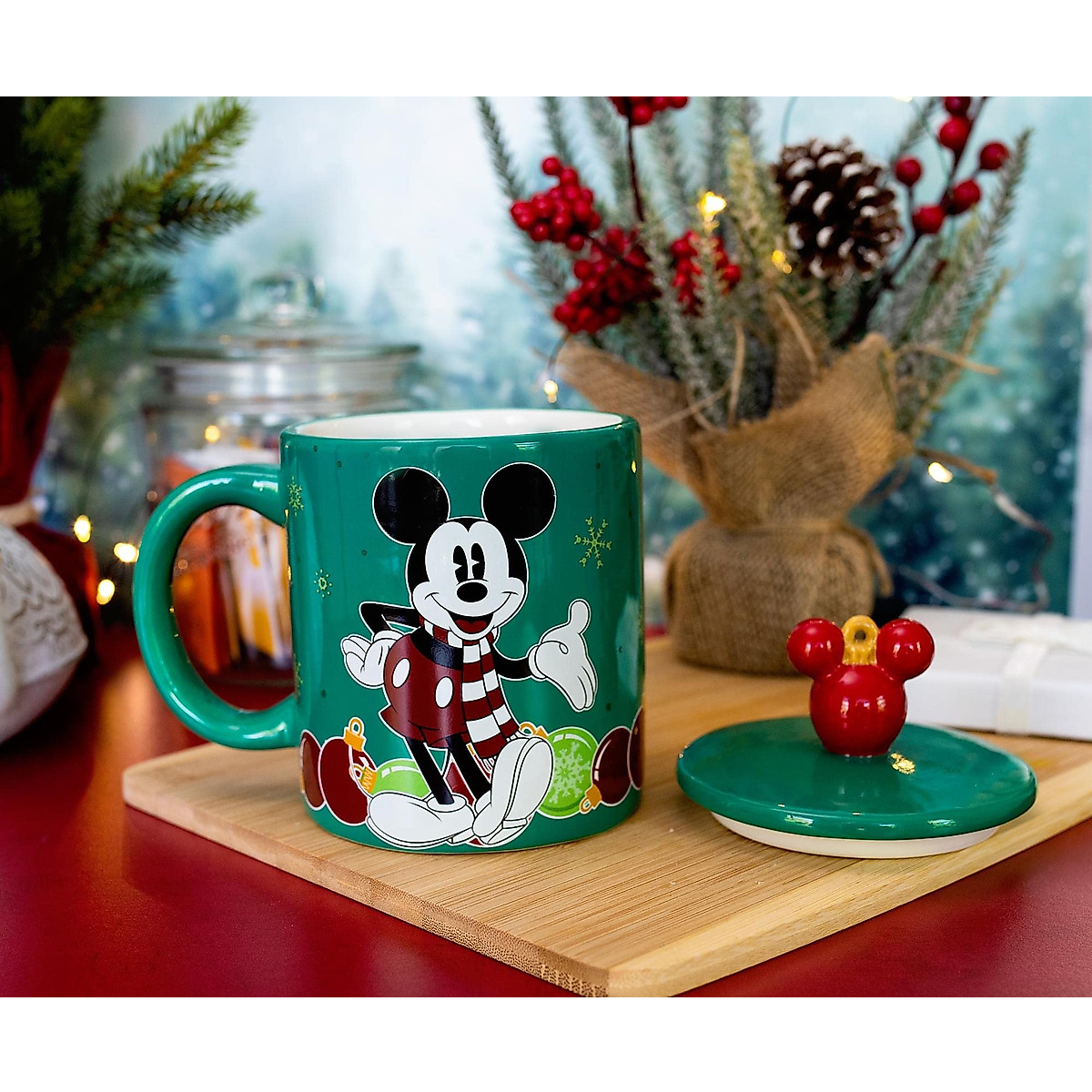 Disney Mickey Mouse Holiday Ornaments Ceramic Mug | Holds 18 Ounces