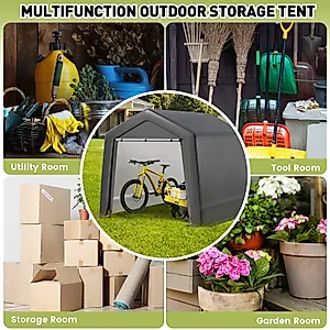 6 * 6 * 7FT Outdoor Storage Shed Carport,Portable Garage Bike Shed Tent with Roll-Up Zipper Door, Heavy Duty Waterproof Tarp Carport for Motorcycle, Bike, Firewood, Garden Tools Sheld