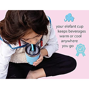 ELEFANT Kids & Toddler Cups (SET of 2), Stackable Stainless Steel Insulated Tumblers with BPA FREE Leak Proof Lids and Reusable Silicone Straws, Elegant, Powder Coated (PINK + PURPLE)