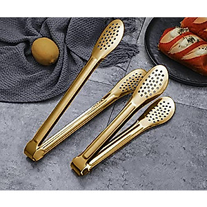 4 Pack Buffet Tongs,Stainless Steel Serving Tongs Serving Utensils Gold(7Inch,9.1Inch)