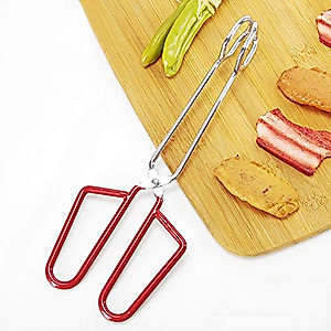 Stainless Steel Kitchen Tongs Hiash Heavy Duty Cooking Tongs Good Grips 10-Inch Scissors Tongs with Comfortable Red Handle for Cooking Barbecue