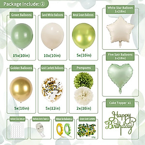 Sage Green Birthday Decorations, Green Gold Balloons Birthday Party Decorations Happy Birthday Banner Green Fringe Curtain Tablecloth Birthday Crown Sash Paper Pom Poms for Girls Women Birthday Decor