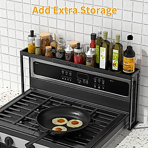 ZDDLOINP Spice Rack Shelf for Kitchen Stove, Adjustable 27 to 33 Inch Spice Rack Organizer Shelf, 4 Level Adjustable Height Spice Rack for Kitchen, Over the Stove Spice Shelf for Countertop, Black