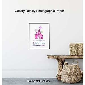 Quote Wall Art Poster Print - 8x10 Castle Cute Pink Girls Room, Bedroom Decoration, Home Decor - Inspirational Motivational Gift for Kids and Women - 8x10 Unframed Photo print