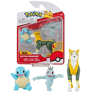 Pokemon PKW0180 3 Pack-Features 2 Squirtle, Machop & 3-Inch Boltund Battle Figures-Authentic Details, Multi