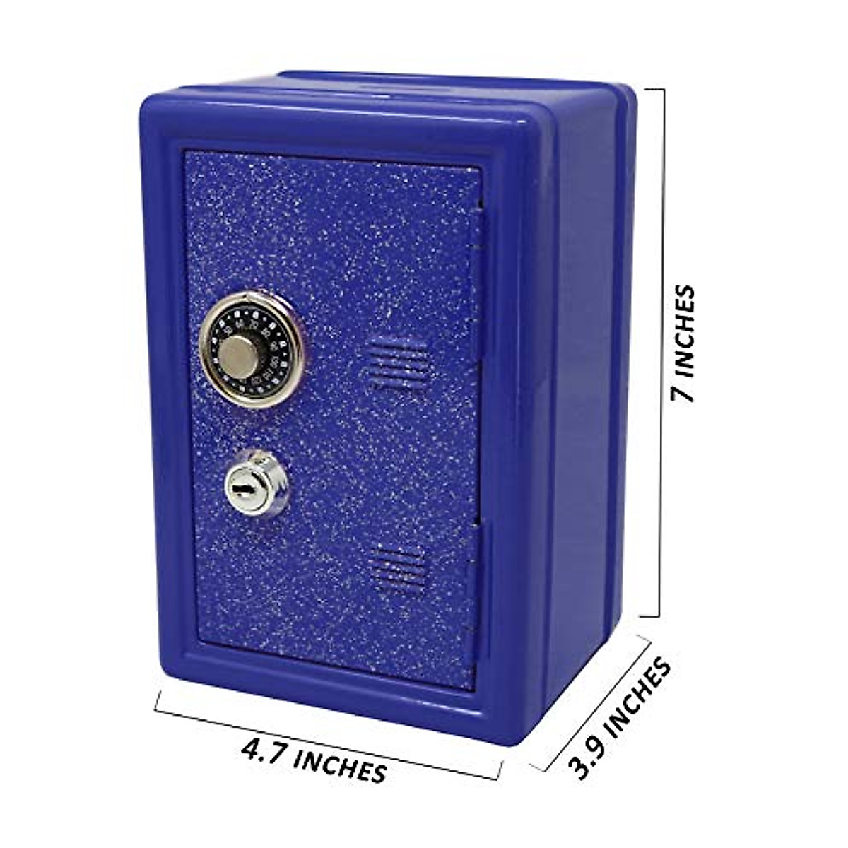Kids Safe Bank, Made of Metal, with Key and Combination Lock, (Blue)
